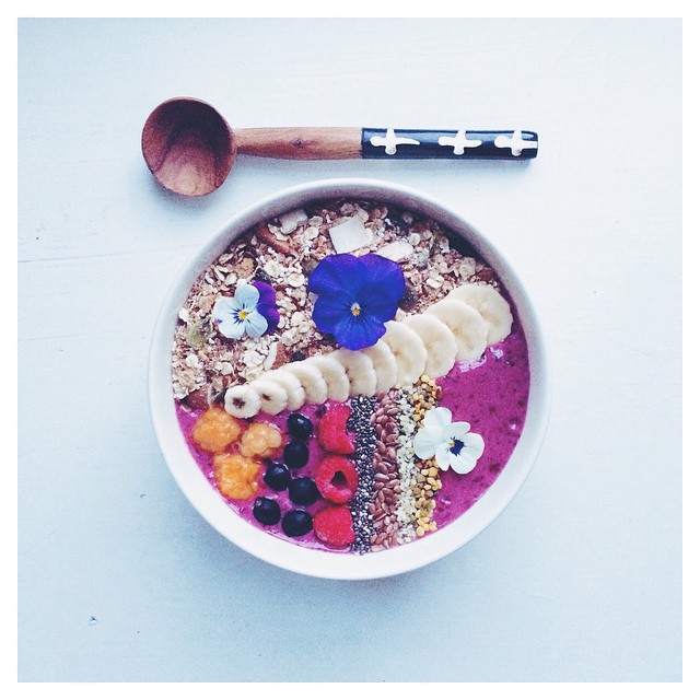 Purple Breakfast Bowl With Banana, Blackcurrants, Wild Blueberries ...