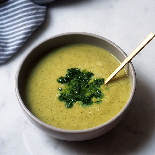 Broccoli Spinach Soup With Sweet Basil Puree Recipe | The Feedfeed