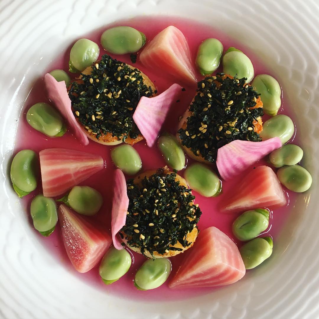 Seared Scallops With Beet Top Togarashi And Fava Beans Recipe | The ...