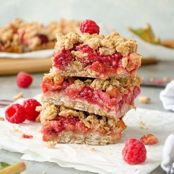 Raspberry Rhubarb Crisp Bars Recipe | The Feedfeed