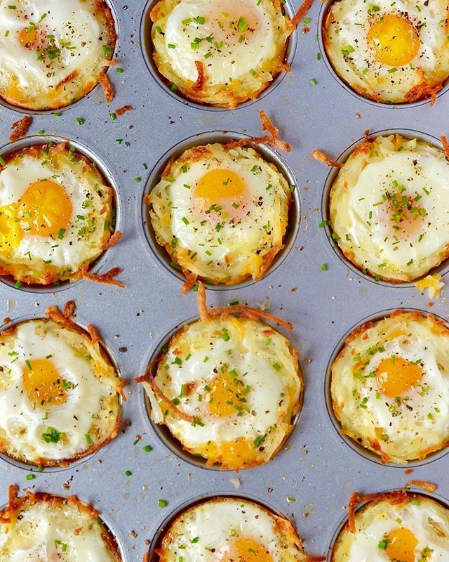 Cheesy Hash Brown Cups with Baked Eggs Recipe | The Feedfeed