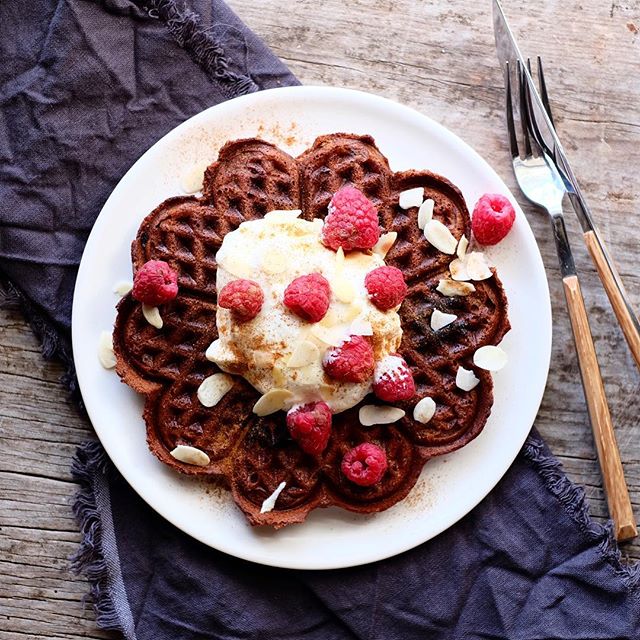 Gluten Free Dark Chocolate Raspberry Waffles Recipe | The Feedfeed
