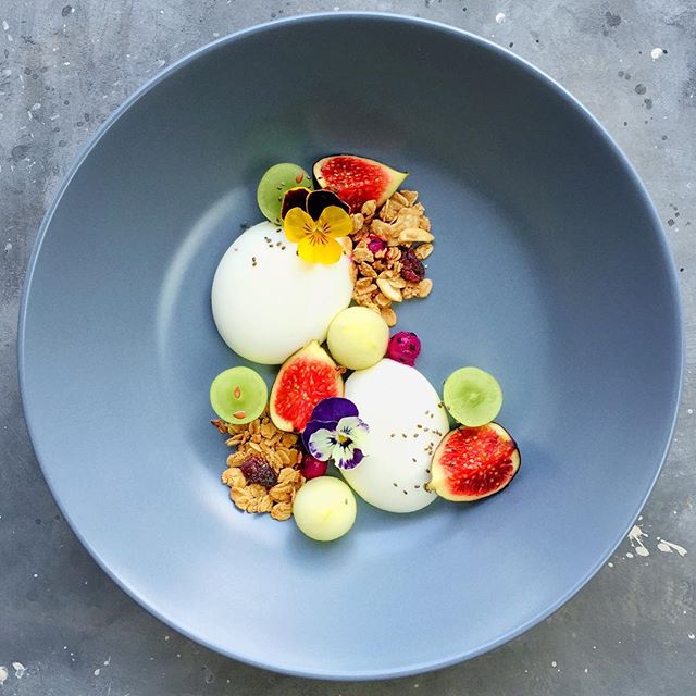 Yoghurt Sphere, Figs, Compressed Apple, Grapes, Dragonfruit And Granola ...