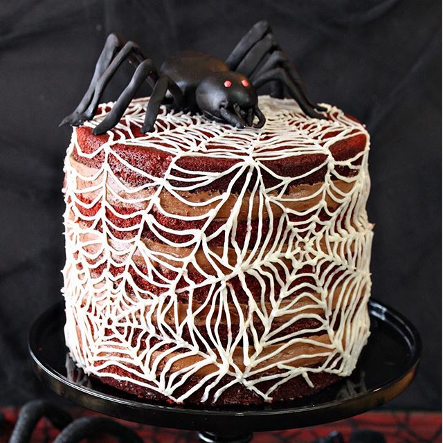 Red Velvet Cake With Spiderweb Frosting Recipe | The Feedfeed