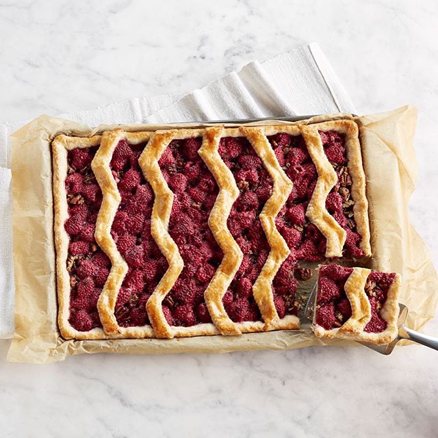 Raspberry Pecan Crumble Slab Pie With Chevron Lattice Recipe | The Feedfeed