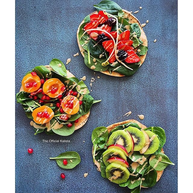 Open-faced Fruit Tacos With Kiwi, Spinach & Berries And A Sweet Tahini ...