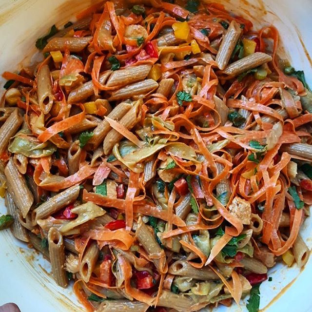 Spicy Peanut Thai Chicken Pasta Salad Recipe | The Feedfeed