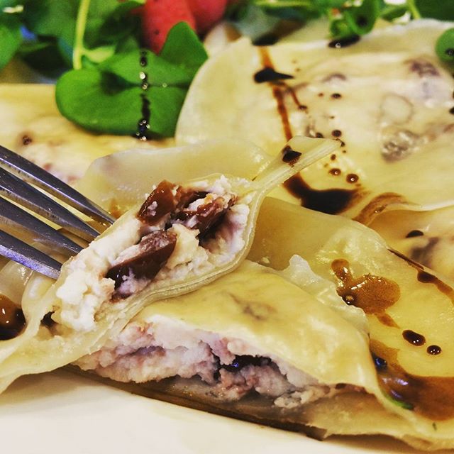 Dark Chocolate, Ricotta And Raspberry Ravioli With A Raspberry Balsamic ...