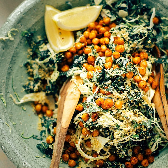 Kale With Brussels Sprout Caesar Slaw Recipe The Feedfeed