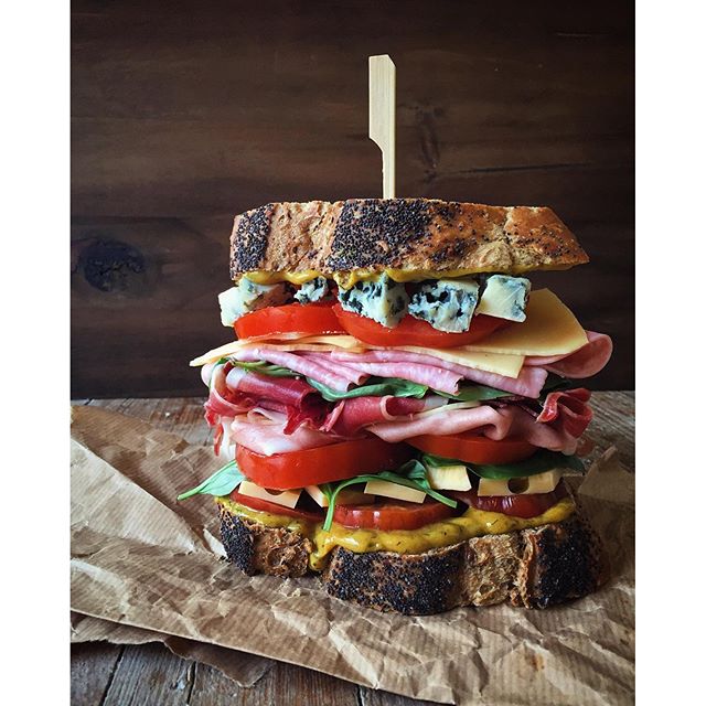 Kitchen Sink Sandwich With Blue Cheese, Tomatoes, Cheddar Cheese ...