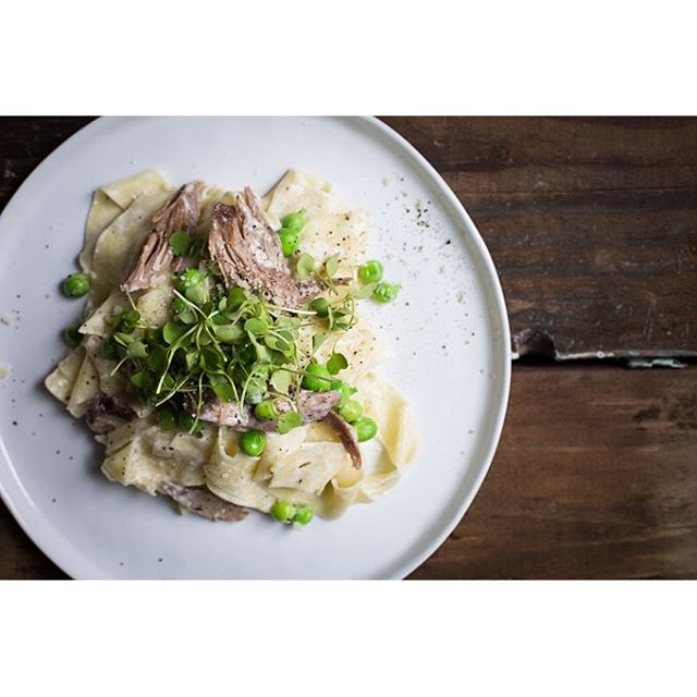 Pappardelle With Braised Duck, Spring Peas And Spiced Goat Cheese Sauce ...