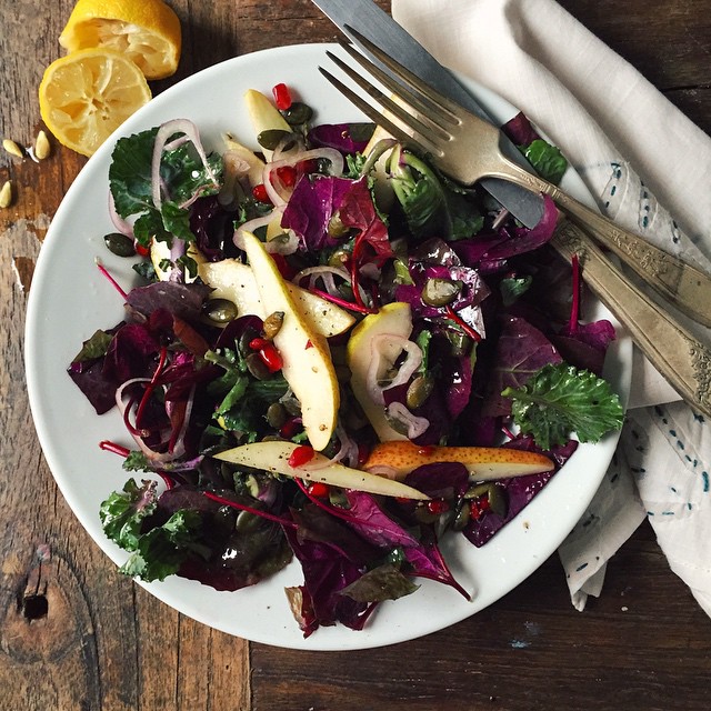 Rustic Pear Salad With Heirloom Winter Greens Recipe | The Feedfeed