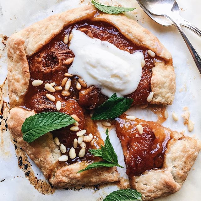 Cardamom Stewed Peach, Apricot And Orange Galette With Pine Nuts, Mint ...