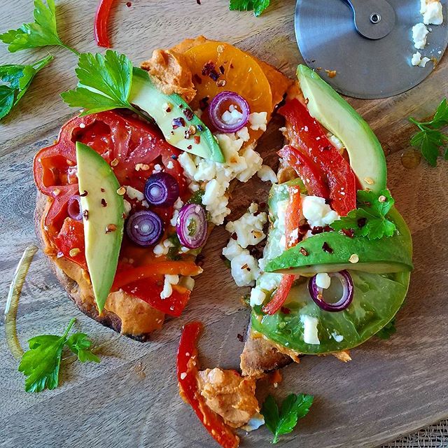 Toasted Flatbread With Hummus And Heirloom Tomatoes Recipe | The Feedfeed