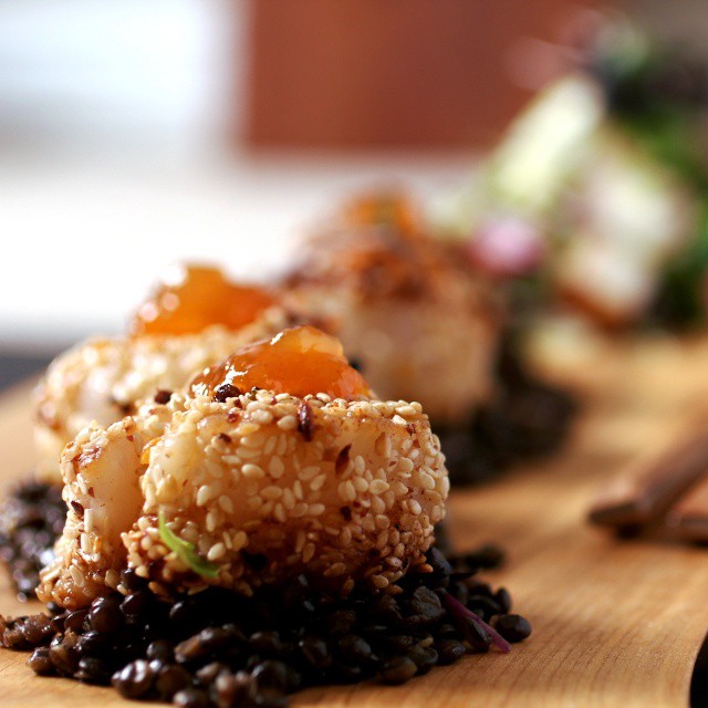 Black Sesame Crusted Scallops With Black Lentils, Mango Chutney ...