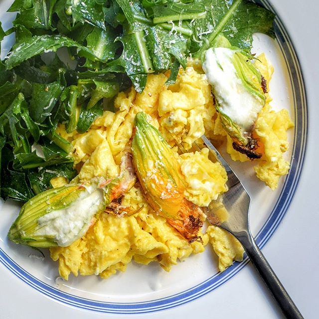 Scrambled Eggs With Dandelion Greens And Squash Blossoms Recipe | The ...