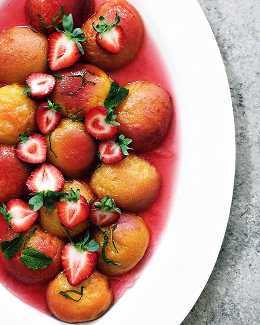 Frozen Poached Peaches With Fresh Strawberries And Mint Recipe | The ...