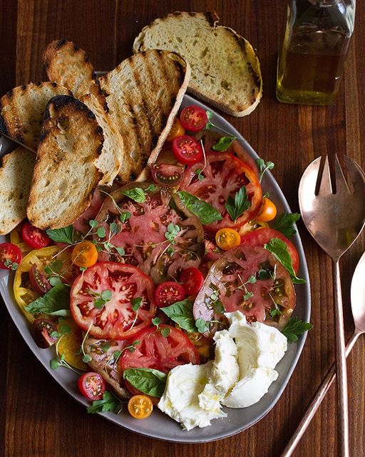 Heirloom Tomato Caprese Salad With Grilled Bread Recipe | The Feedfeed