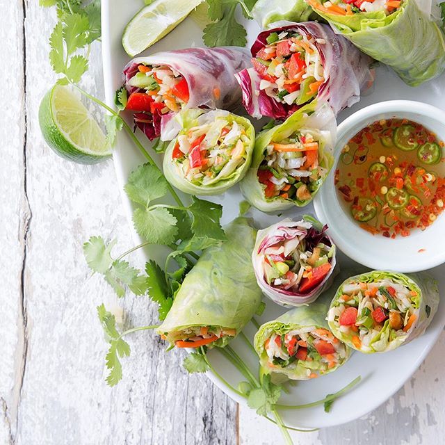 Spring Rolls With Napa Cabbage, Snow Peas, Carrots, Red Peppers And A ...