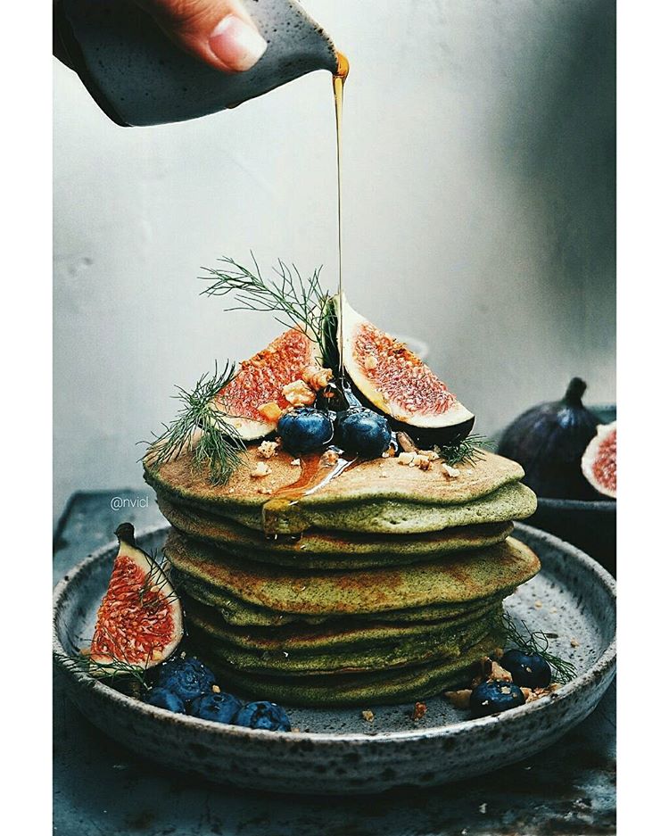Gluten Free Moringa Pancakes With Fresh Figs, Blueberries, Toasted ...
