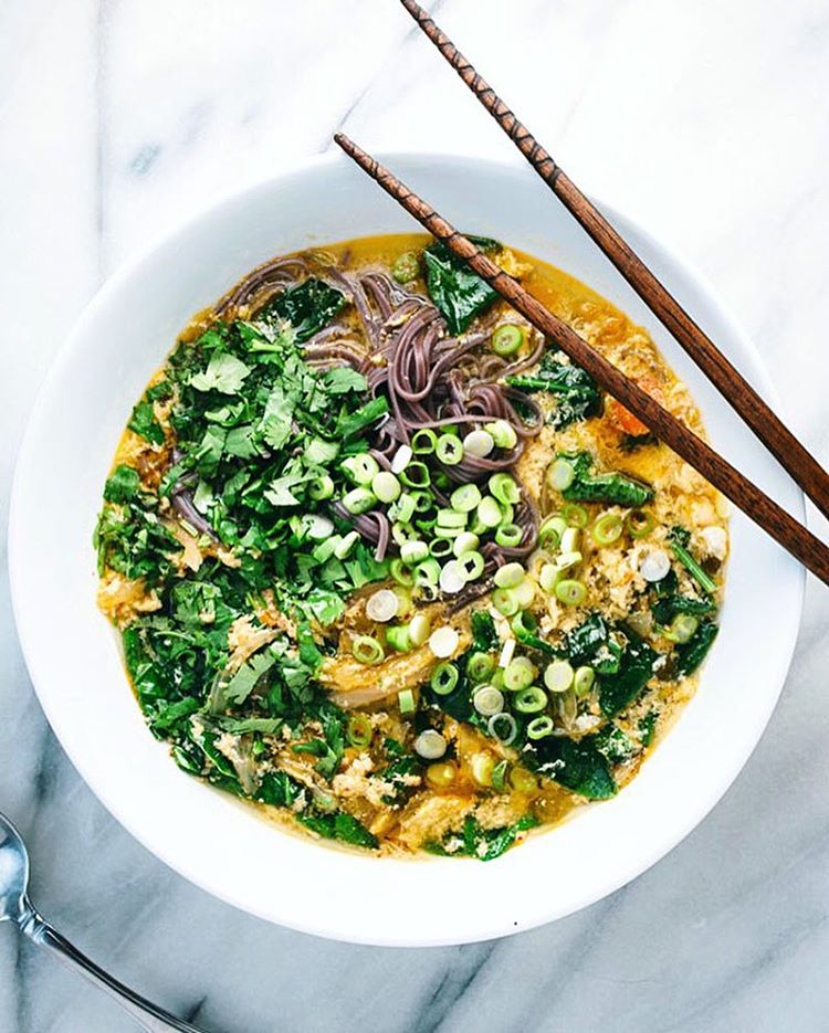 Spicy Kimchi Egg Drop Soup With Buckwheat Noodles Recipe | The Feedfeed