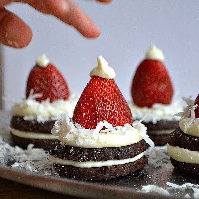 Santa Hat Chocolate Sandwich Cookies Recipe | The Feedfeed