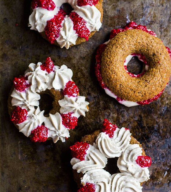 Baked Gingerbread Doughnuts With Raspberry Jam And Cashew Cream Recipe ...