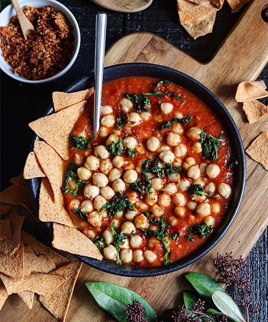 Spicy Chickpea Tomato Stew With Tortilla Chips Recipe | The Feedfeed