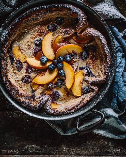 Blueberry & Peach Dutch Baby With Peach Jam Recipe | The Feedfeed