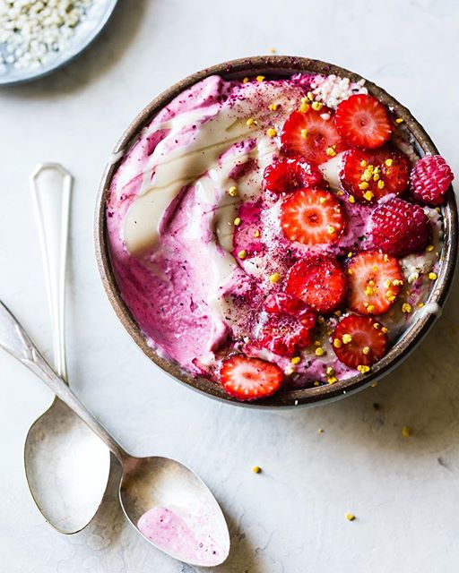 Hibiscus Berry Smoothie Bowls With Honey Cashew Cream Recipe | The Feedfeed