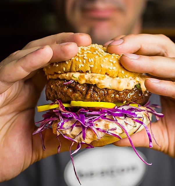 Grilled Bulgogi Burger With Kimchi Mayo, Pickled Daikon Radish And Red ...