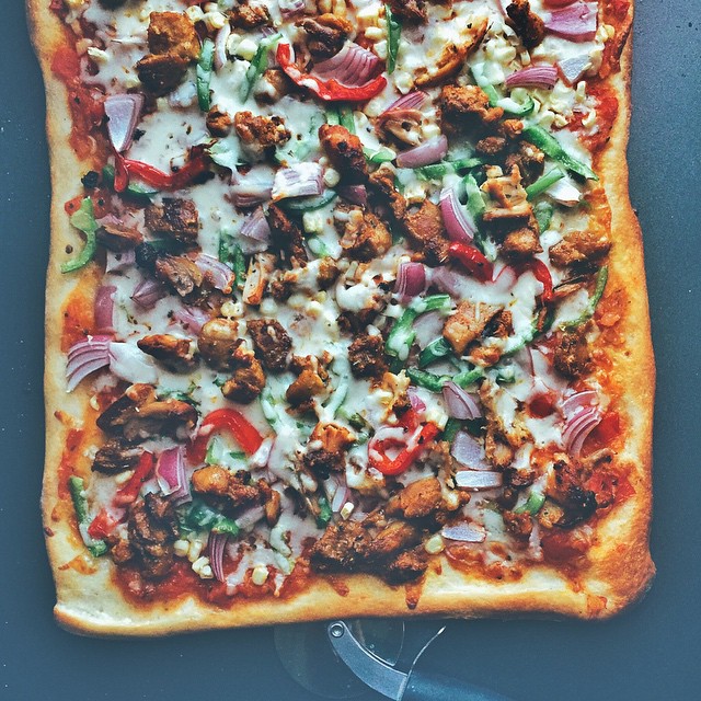 Chicken Tikka & Veggies On Square Pizza Recipe | The Feedfeed