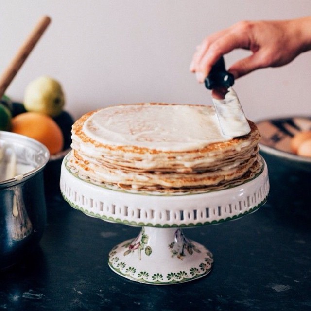 Stacked Rhubarb Custard Crepe Cake Recipe | The Feedfeed