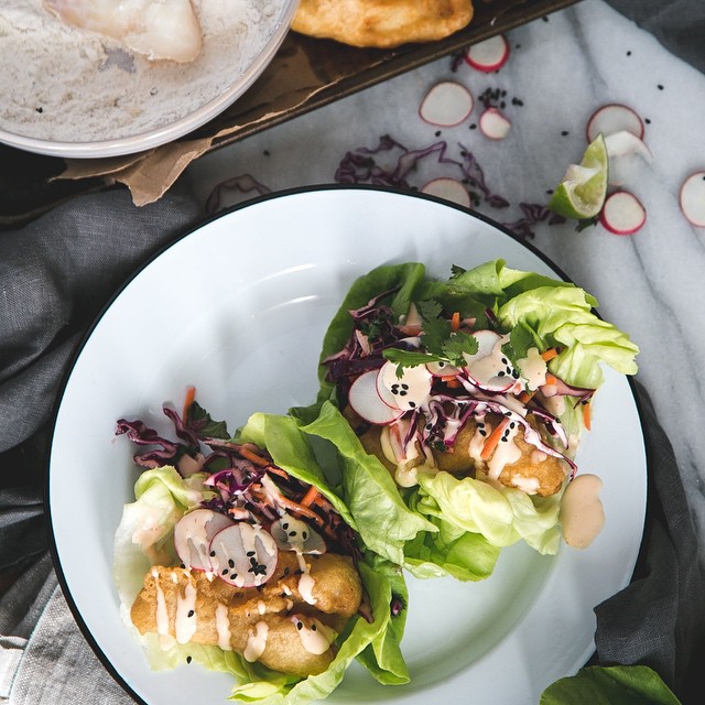 Beer Battered Cod Lettuce Wraps With Toasted Sesame Coleslaw Recipe ...