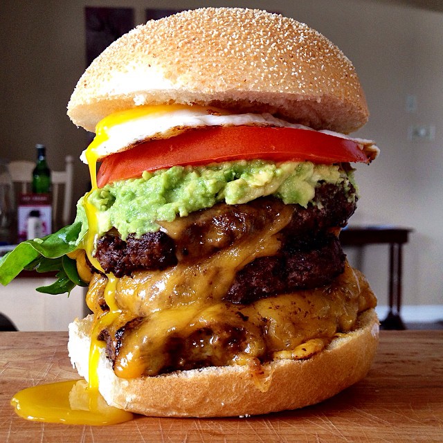 Double Burger With Fried Egg And Avocado Recipe | The Feedfeed