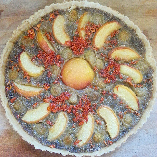 Peaches, White Raspberry And Marigold Tart With A Custard Base Recipe ...