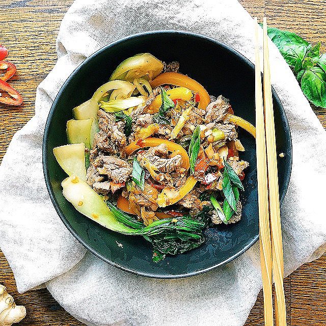 Thai Flank Steak Stir Fry With Basil And Baby Bok Choy Recipe | The ...