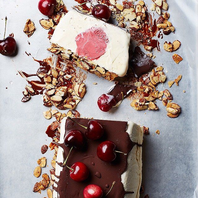 Chocolate Topped Cherry & Almond Ice Cream Cake Recipe | The Feedfeed