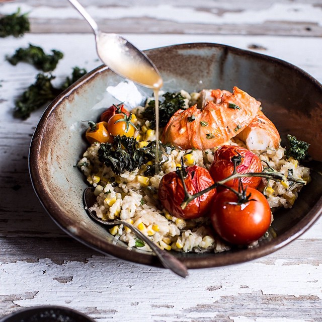 Brown Butter Lobster, Sweet Corn And Fontina Risotto With Kale And ...