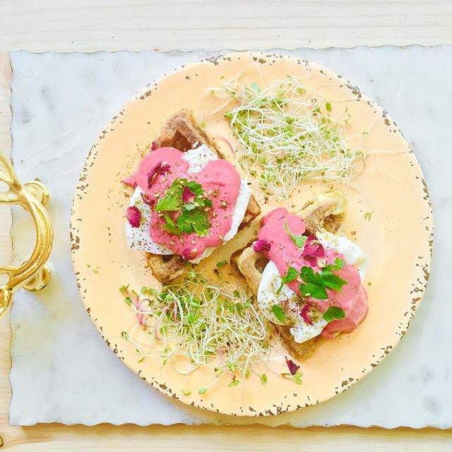 Sweet Potato, Almond And Coconut Waffle Eggs Benedict With Beet ...