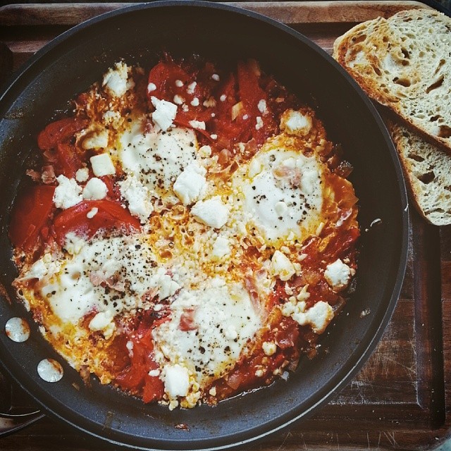 Shakshuka With Spring Onion & Cheese Recipe | The Feedfeed