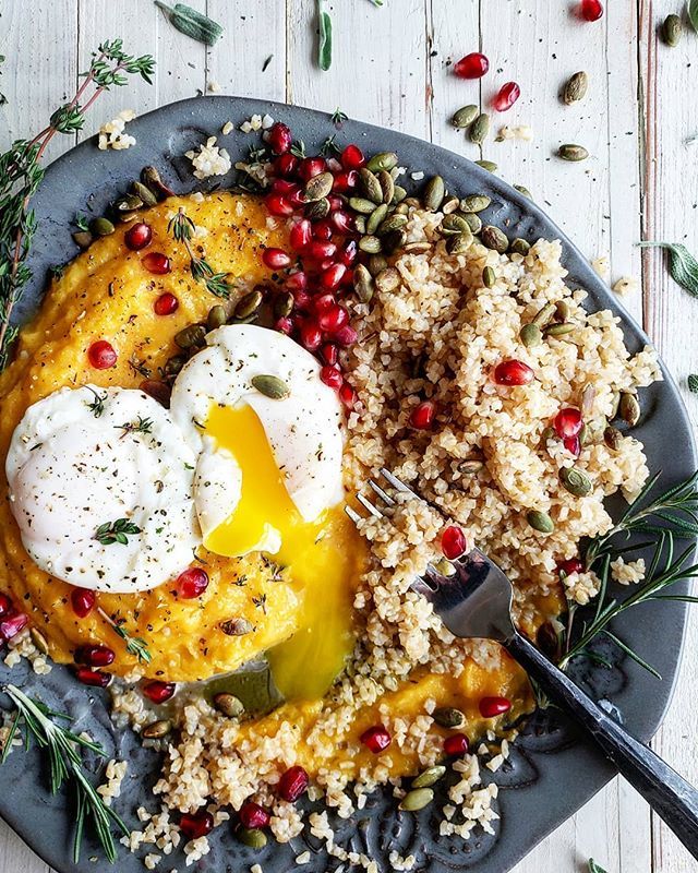 Pureed Butternut Squash Topped with Cracked Wheat & Poached Eggs by ...