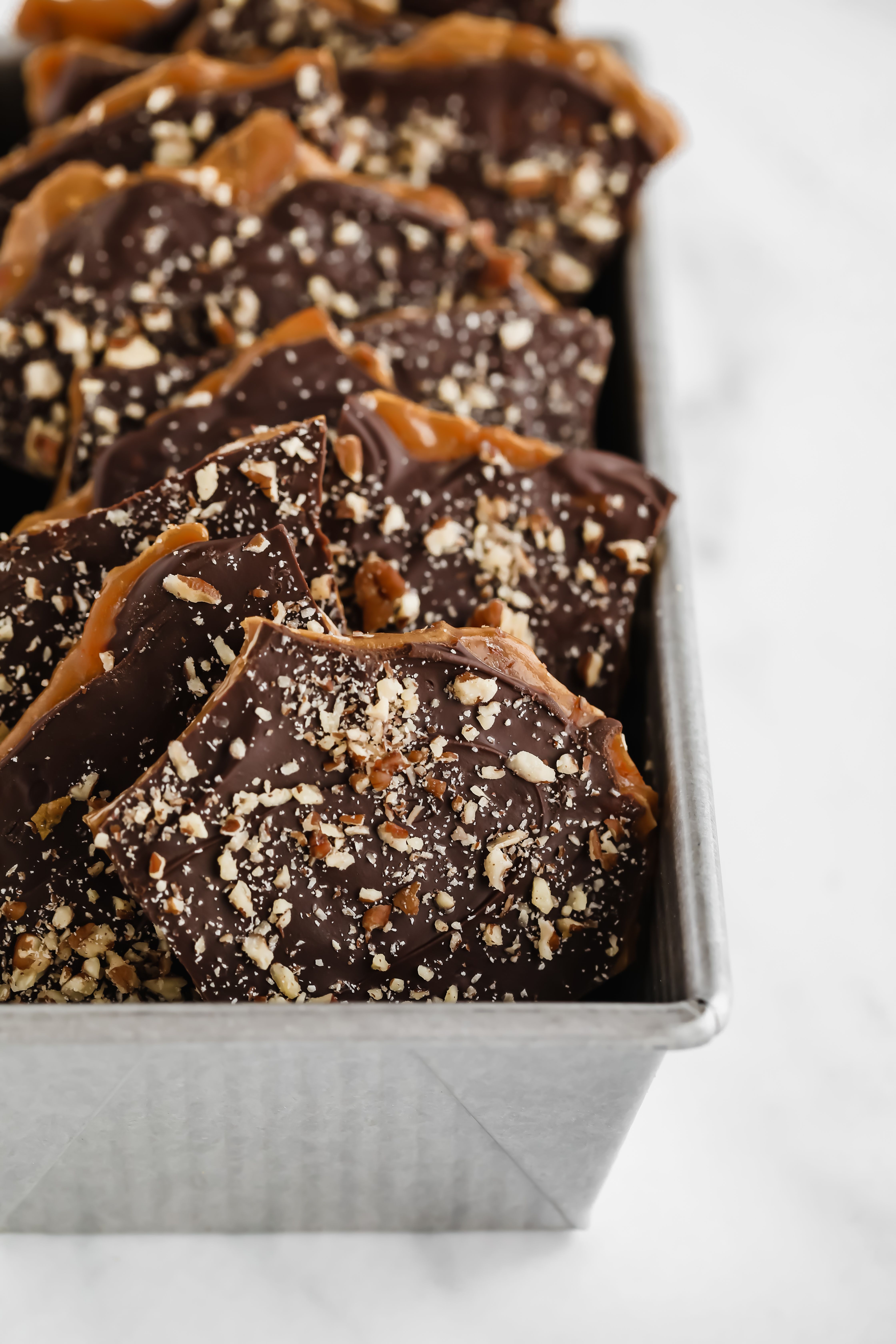 Toffee Dark Chocolate Bark with Pecan Recipe | The Feedfeed