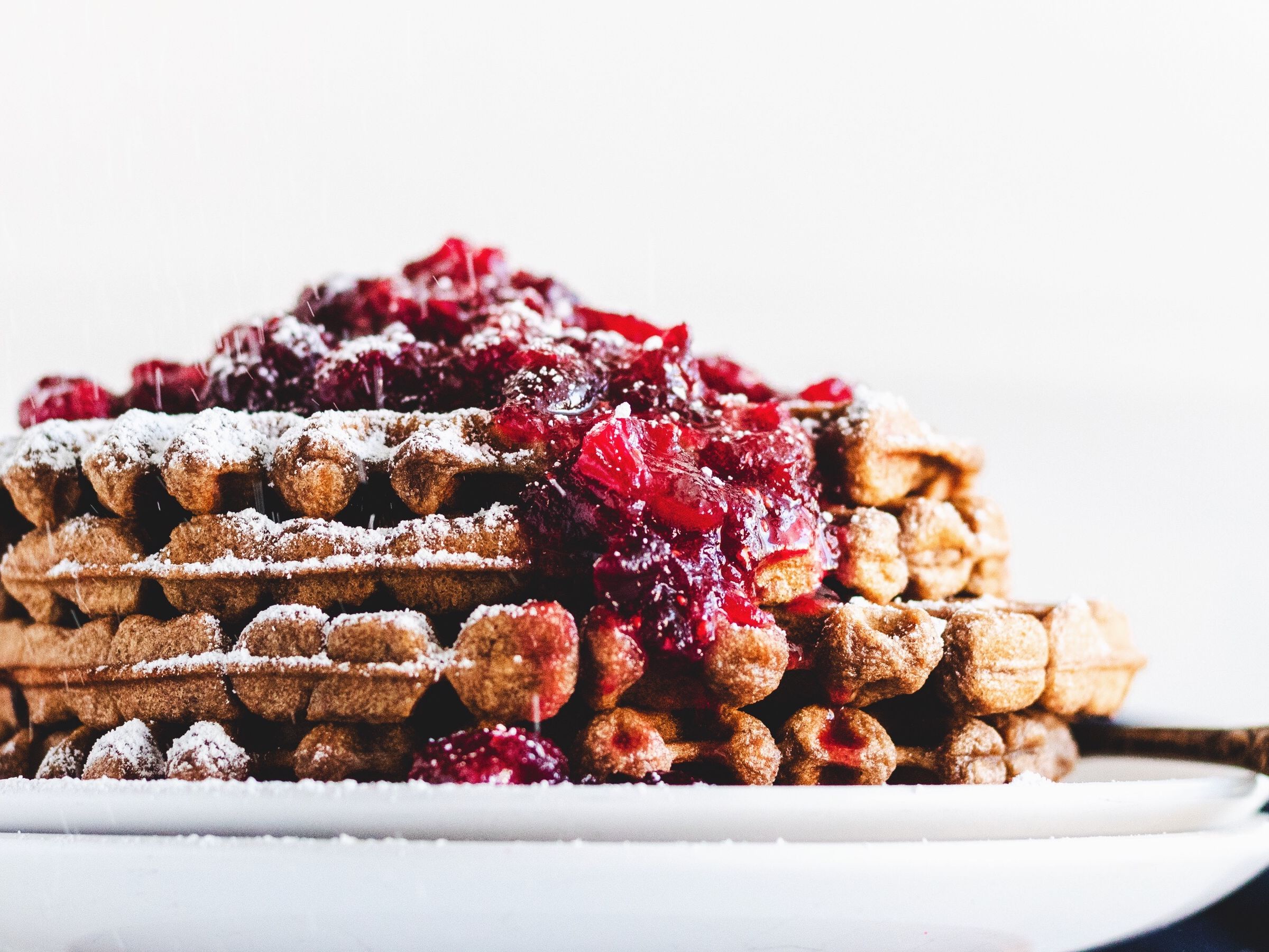 Gingerbread waffles with cranberry maple compote Recipe | The Feedfeed