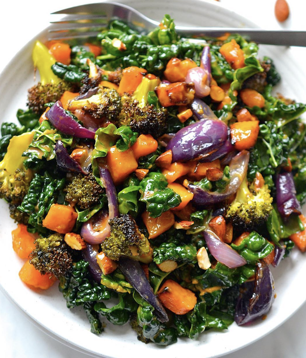 Roasted Butternut Squash, Broccoli, Red Onion & Kale in Creamy Garlic ...