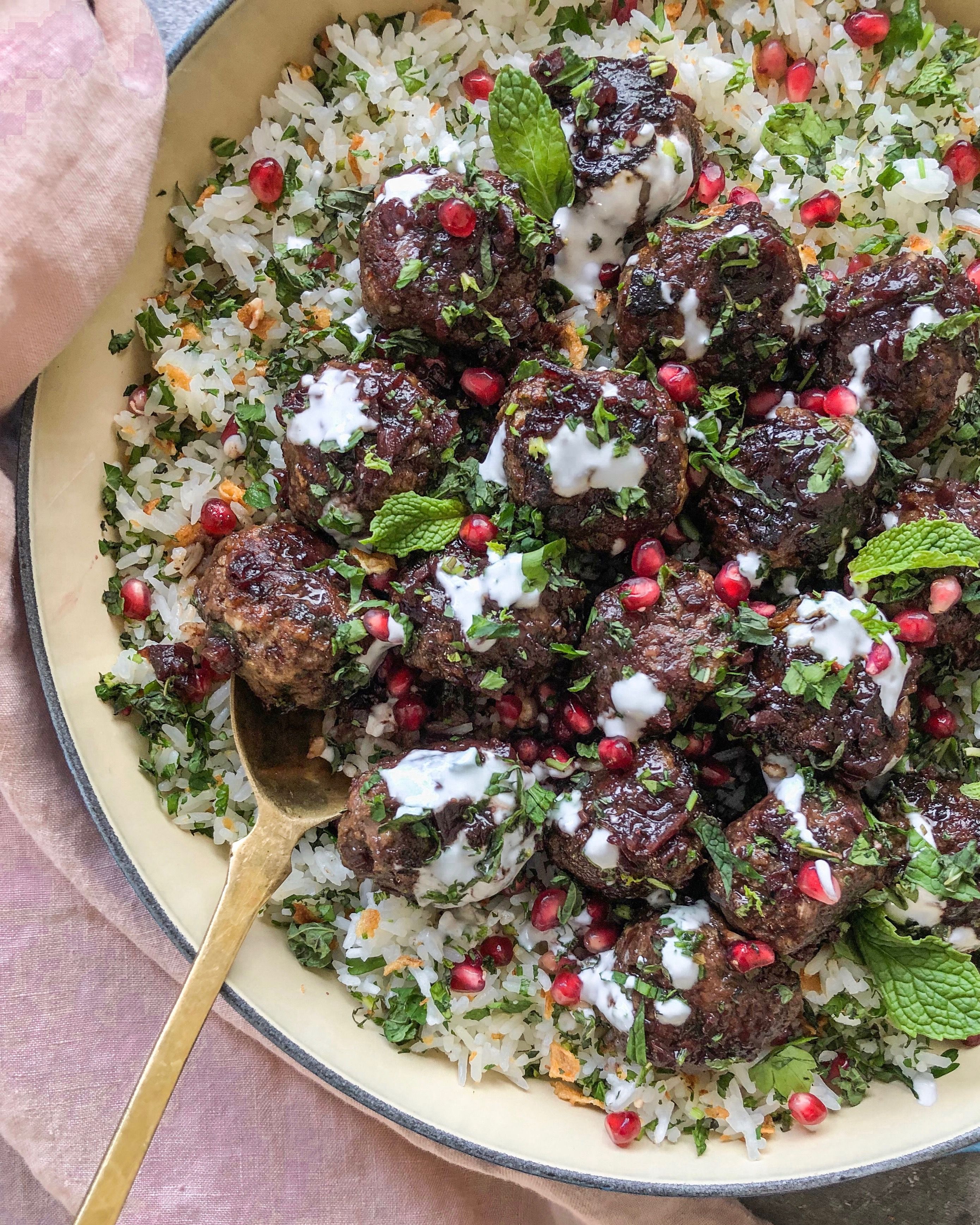Spicy Lamb Meatballs with Pomegranate Glaze, Yogurt and Mint Recipe ...