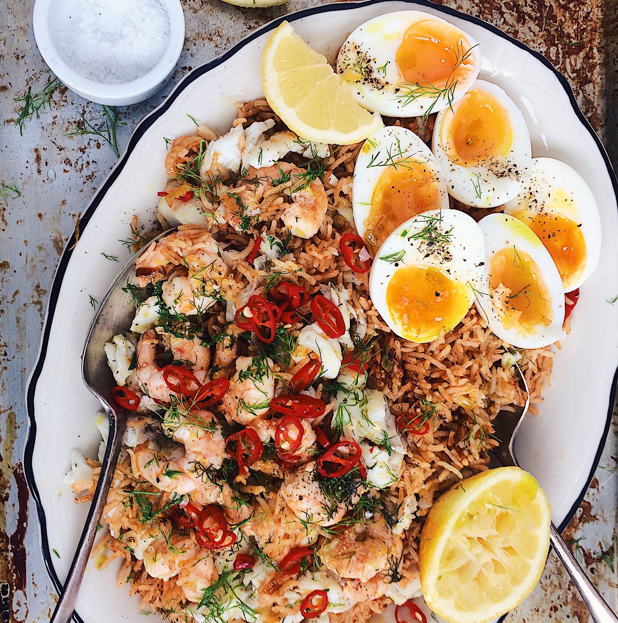 Spicy Red Rice with Lemon Shrimp and Cod Recipe | The Feedfeed