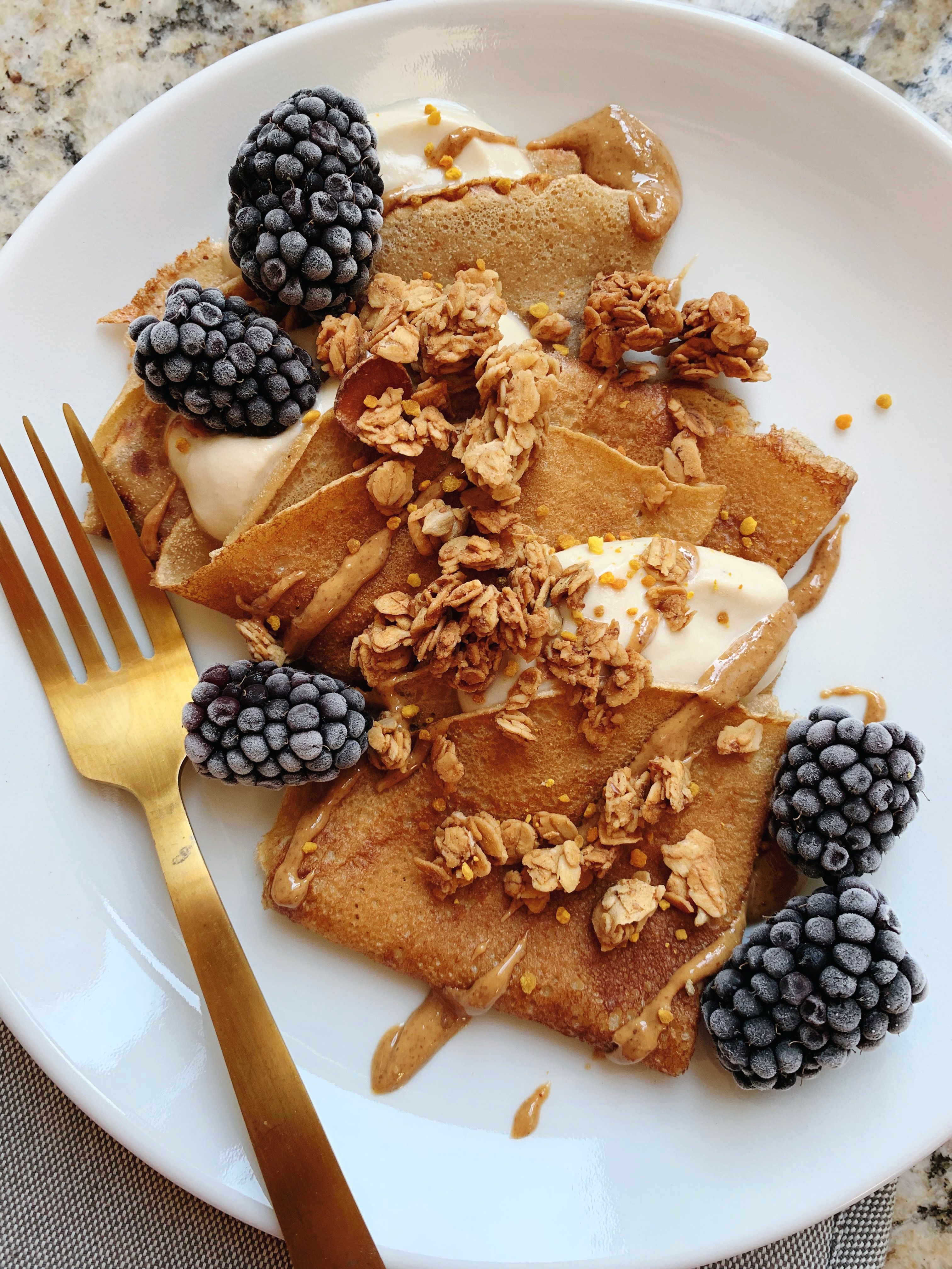 Cassava Flour Crepe with Blackberries and Granola Recipe | The Feedfeed