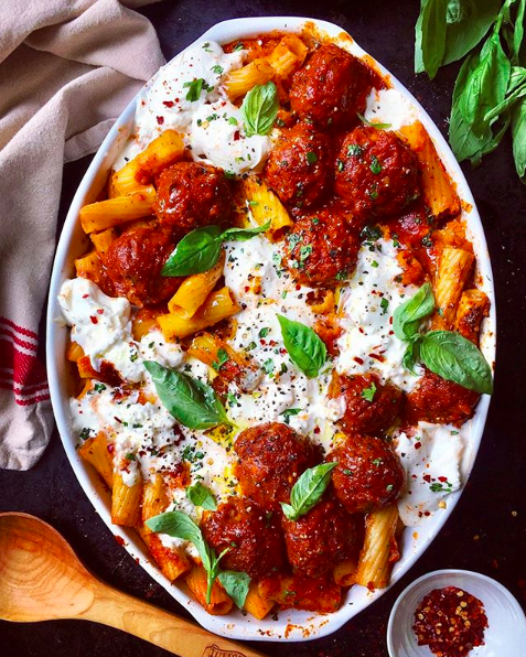Four Cheese Rigatoni with Meatballs Recipe | The Feedfeed