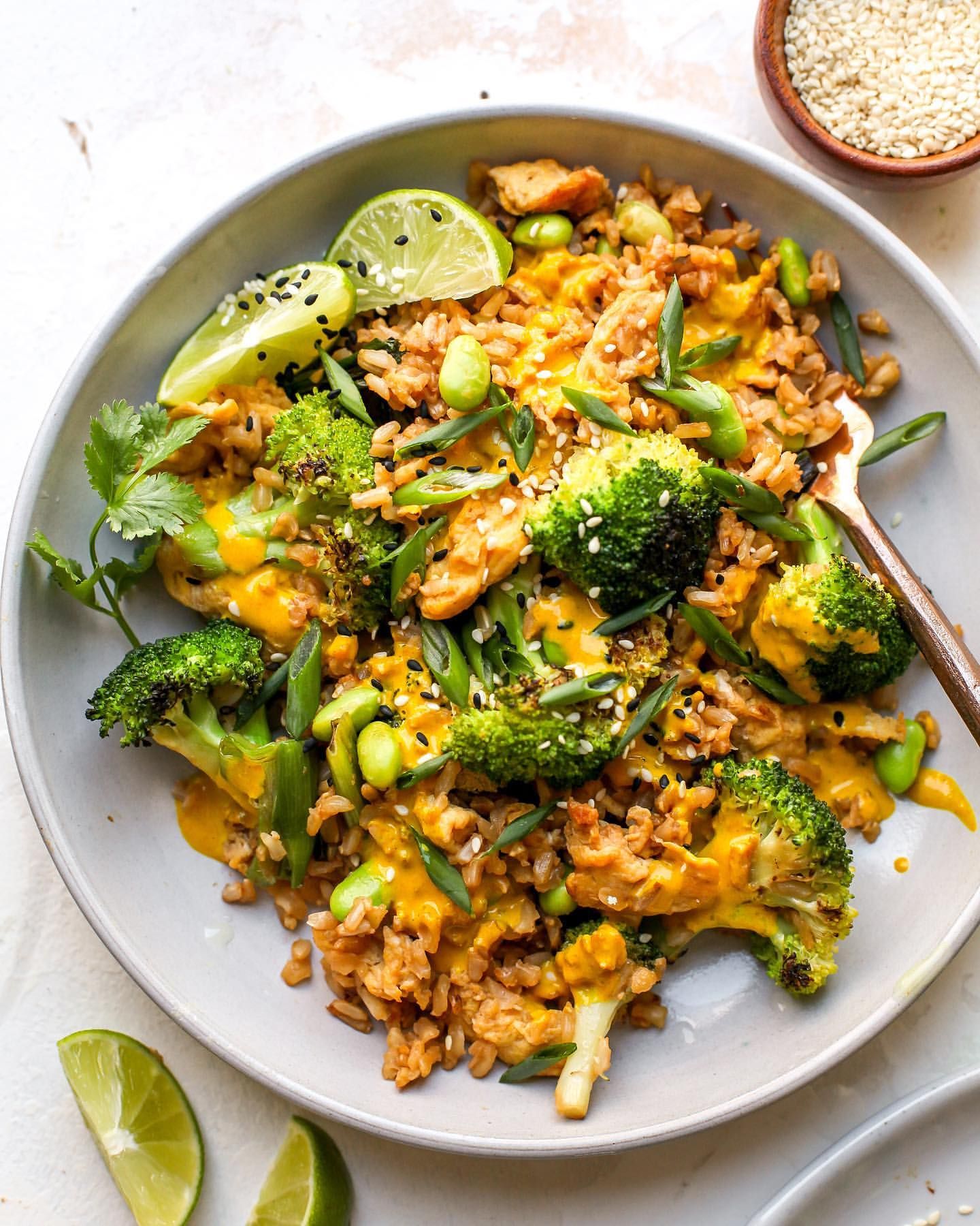 Fried Rice and Broccoli with Turmeric Tahini Sauce Recipe | The Feedfeed